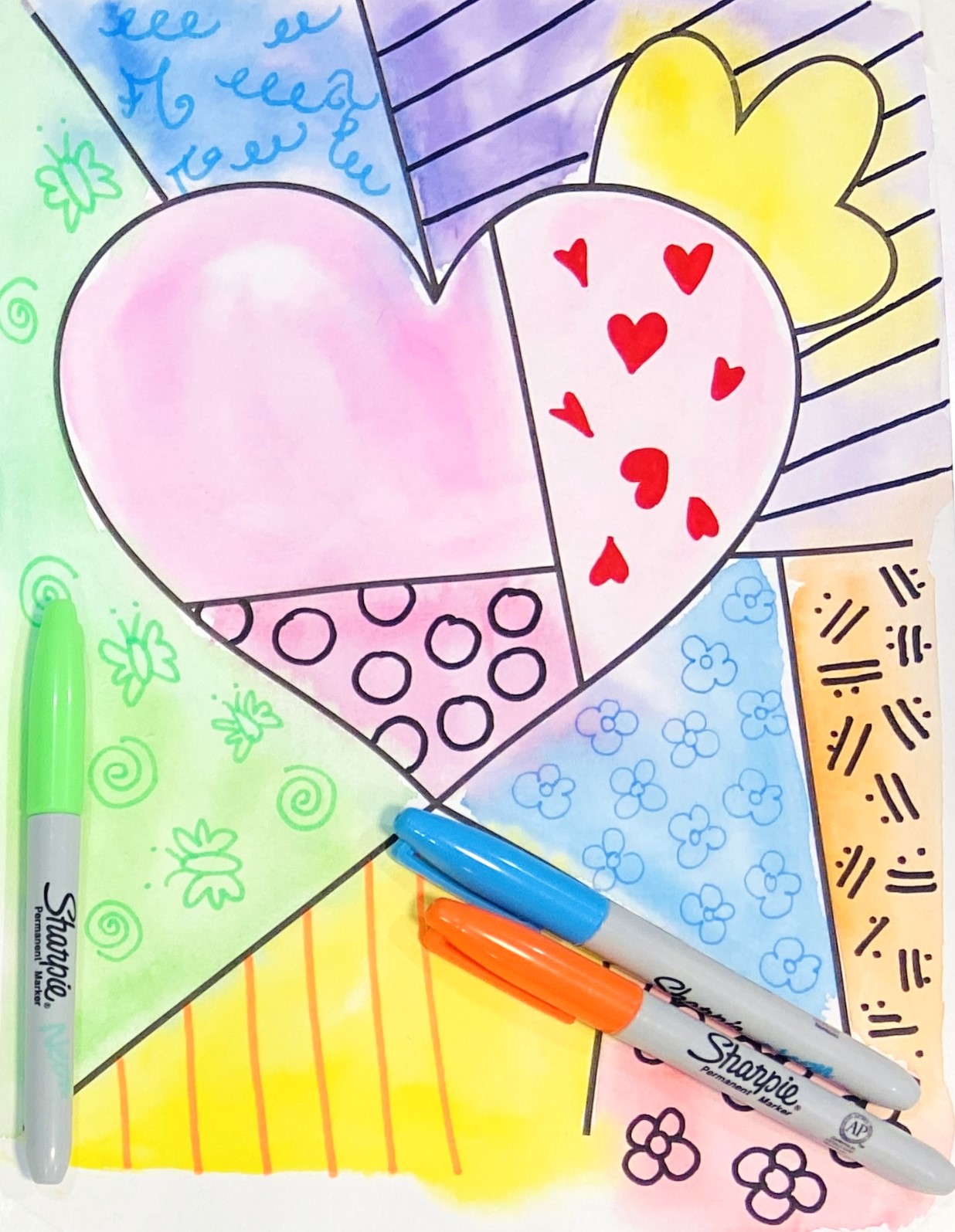 Colorful Valentine's Day Art Project for Kids: Romero Britto Pop Art Hearts